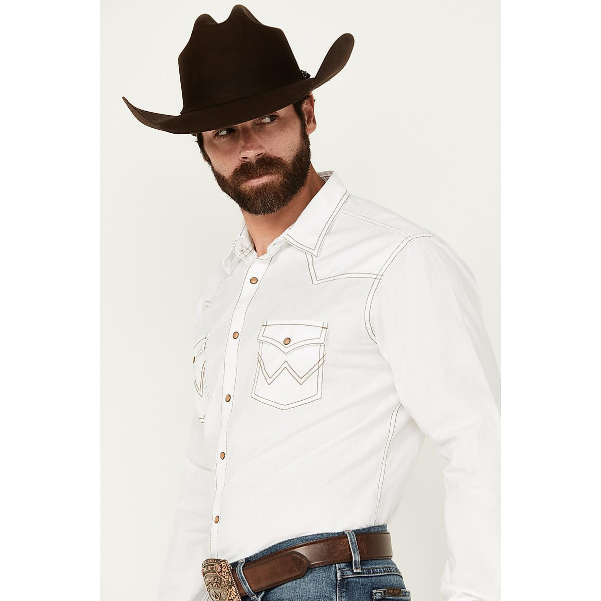 Wrangler mens Retro Two Pocket Long Sleeve Snap Shirt, White, Large US