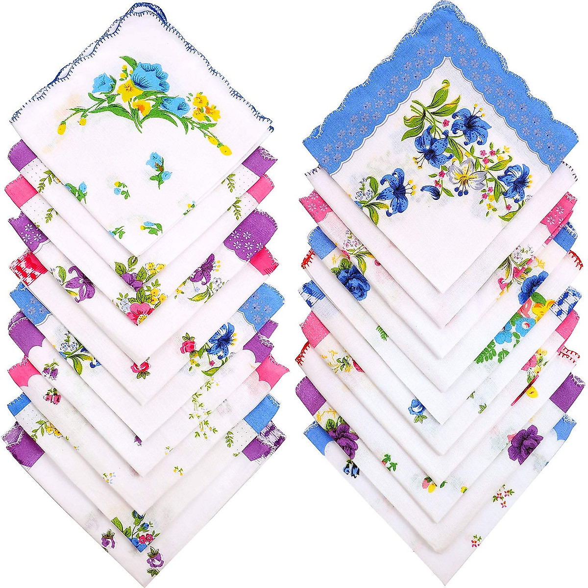 Boao 20 Pieces Women Soft Cotton Pocket Handkerchiefs Ladies Hankies Vintage Floral Print Handkerchiefs Medium