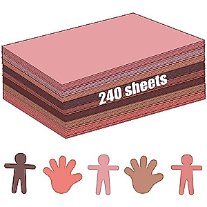 Colarr 240 Sheets Multicultural Construction Paper Color Card Stock Cut Outs Cardstock Skin Tone 9 Inch x 12 Inch 8 Assorted Colors for Classroom