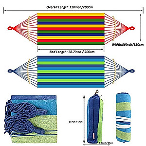 HappyGo Camping Hammock Canvas Fabric Hammock 550lbs with Anti Roll Balance Bar and Tree Strap Cotton Hammock for Camping, Backyard, Garden, Beach, Patio Gift