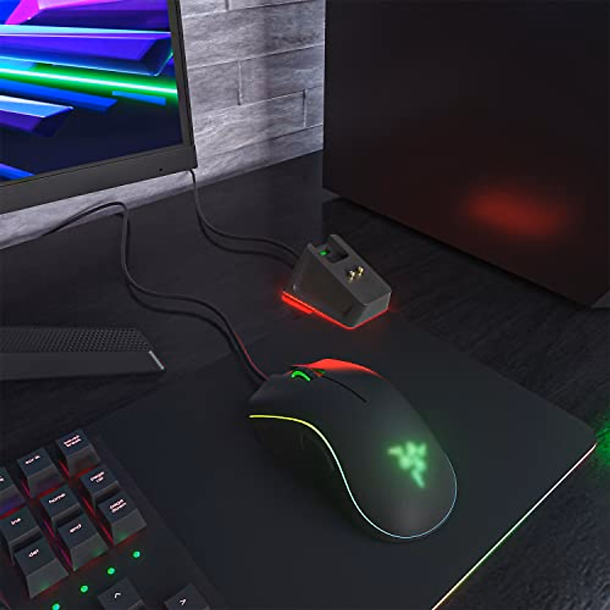 Charging Dock with 4.9Ft USB Charging Cable Fits for Razer Naga Pro/DeathAdder/Basilisk/Viper Ultimate Gaming Mouse,Magnetic Dock with Charge Status Indicator and Anti-Slip Sticker