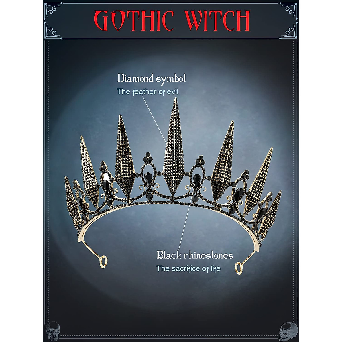 SWEETV Gothic Crown Pageant Tiara for Women, Black Queen Tiaras and Crowns, Witch Costume Party Accessories for Wedding Halloween Prom