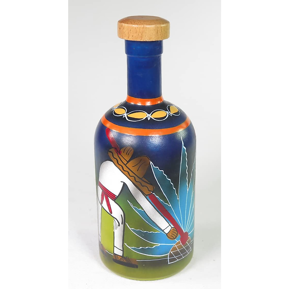 Mexican Shot Glasses Tequila Making Scene, Poncho with Agave Cactus hand painted Bottle, 4 shot glasses