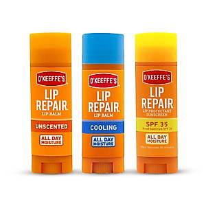 O'Keeffe's Lip Repair Lip Balm for Dry, Cracked Lips, Stick, (Pack of 3: 1 Cooling + 1 Unscented + 1 SPF)