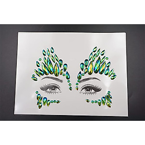 green face gems rave accessories face jewels stick on face glitter makeup rhinestone halloween costume festival accessories cat face paint
