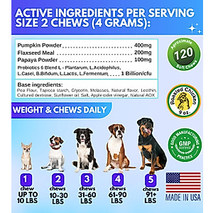 Probiotics for Dogs - Digestive Enzymes Gut Flora, Digestive Health, Immune System - Diarrhea Support, Itchy Skin, Allergies - Pumpkin, Flaxseed Meal, Papaya Powder - Probiotic Chews for Dogs
