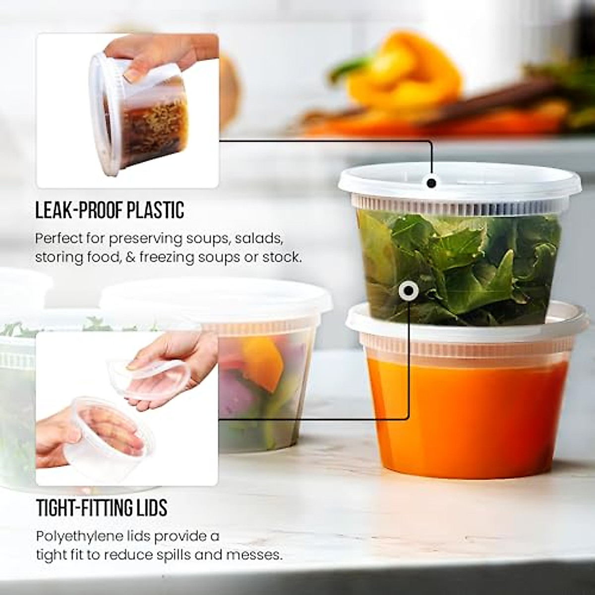 OCS Parts 240-Pack 16 Ounce Plastic Deli Containers with Lids | Stackable, Microwavable, Freezer and Dishwasher Safe BPA Free Reusable Plastic Food Containers for Home and Commercial Use