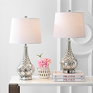 JONATHAN Y JYL1077A-SET2 Set of 2 Table Lamps Darren 25.5" Glass LED Table Lamp Contemporary Bedside Desk Nightstand Lamp for Bedroom Living Room Office College Bookcase, Mercury Silver