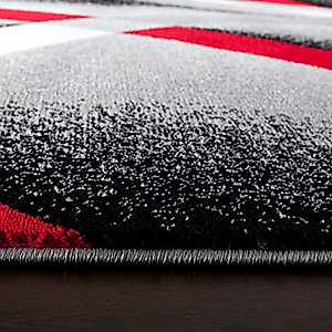 Luxe Weavers Gray Black Red White Geometric Swirls 9'0 x 12'6 Modern Abstract 9x12 Area Rug Carpet