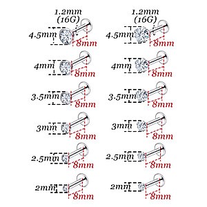 Vsnnsns 16G Lip Rings Stainless Steel Labret Jewelry Monroe Lip Rings Nail Cartilage Tragus Helix Earrings Studs Piercing Jewelry Medusa Piercing Jewelry For Women Men 16 Gauge Earrings 8mm Silver