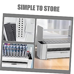 COOLHIYA Tool Storage Box Wrench Holder Organizer Desktop Tool Organizer Rack Screwdriver Tool Organizer Tool Storage Holder with Drawer Hand Tool Holder Pliers Organizer Tools Pe Silver