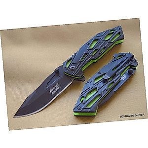 Mtech Stainless Steel Open Folding Pocket Knife Black/Green Two Tone Finish Handle W/ Clip Outdoor Survival Hunting Knife by Survival Steel