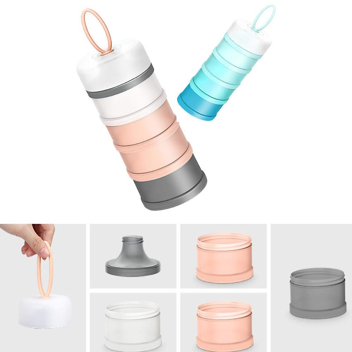 Kaptin Formula Dispenser,Non-Spill Portable Stackable Baby Milk Powder Dispenser,Snack Storage Container,BPA Free,4 Feeds (Blue)