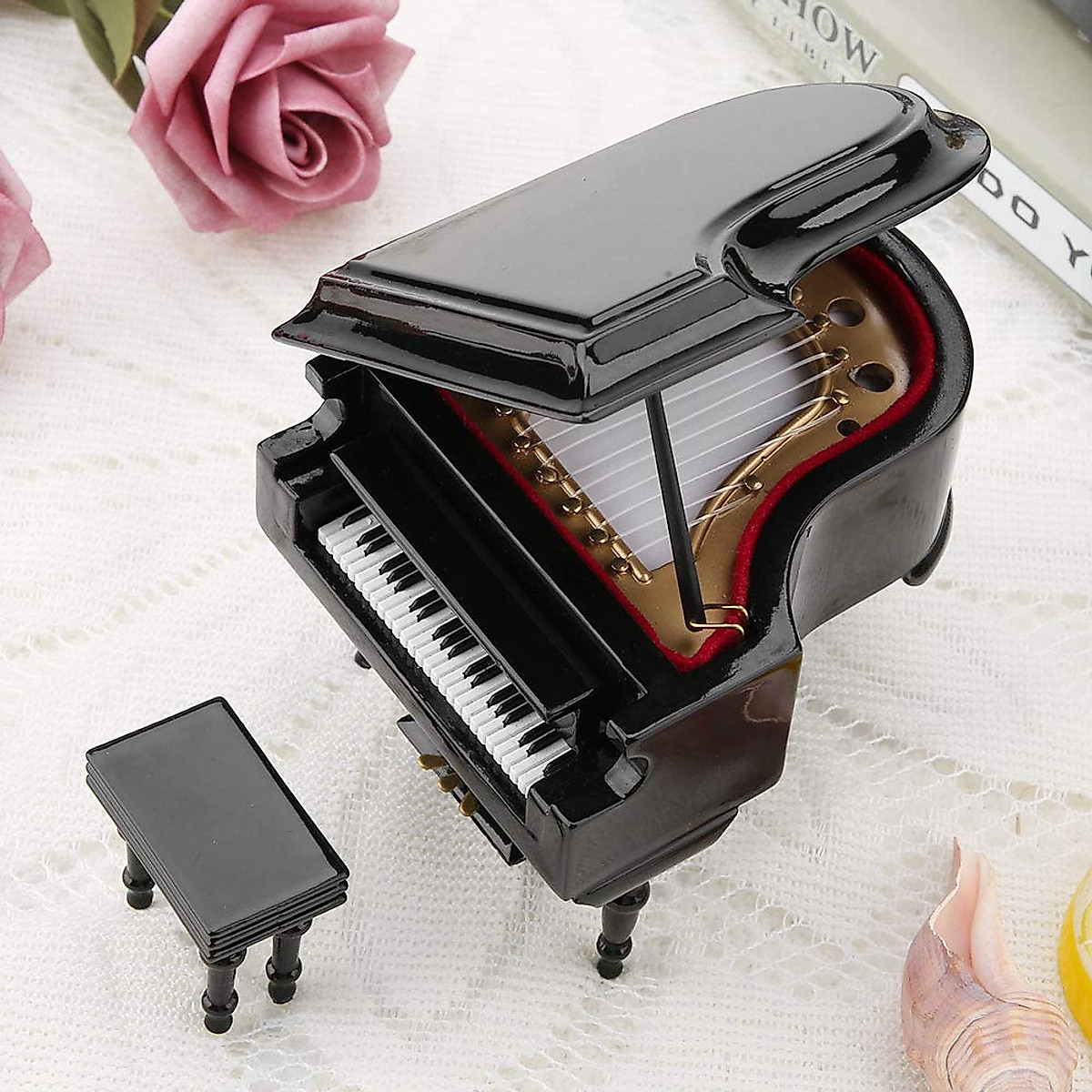 Wal front Exquisite Wooden Mini Piano Model with Stool Pedal Display Decoration Home Coffee House Ornament Gift for Birthday Valentine's Day (1094.5cm)