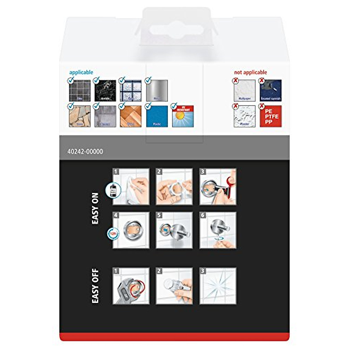 tesa EKKRO Hair Dryer Holder - No Drill Wall Mounted Chromed Metal Blow Dryer Holder - Stainless - Waterproof - Includes Removable Glue Solution