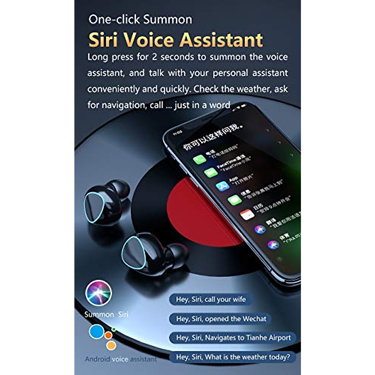 True Wireless Earbuds, BD&M Bluetooth 5.0 Earbuds in-Ear TWS Stereo Headphones with Smart LED Display Charging Case Waterproof Built-in Mic for Sports Work - Black