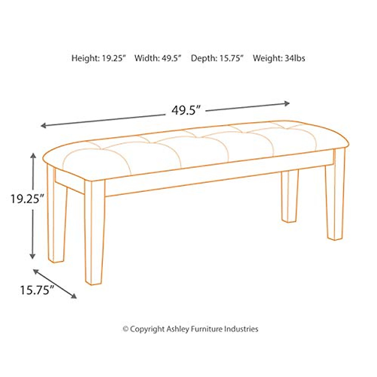 Signature Design by Ashley Haddigan Traditional Upholstered Dining Room Bench, Dark Brown
