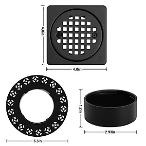4 Inch Drain Kit Compatible with Schluter Kerdi-Drain Flange Square Shower Drain - CUPC Certification, SS304 Stainless Steel and ABS Material, Matte Black