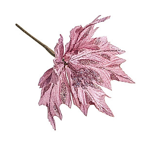 RSTYS Artificial Christmas Flowers, 6Pcs Artificial Glitter Poinsettia Floral Silk Fake Poinsettia Floral Christmas Tree Decoration for Porch Garden Christmas Tree Festival Home Decor, Pink, Medium