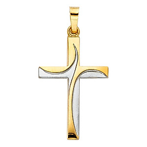 14K Two Tone Gold Cross Charm Pendant with 1.9mm Figaro 3+1 Chain Necklace - 24"