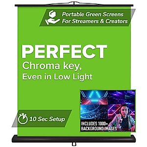 Valera Creator Green Screen – Collapsible Chroma Key Panel,+1000 Free Backgrounds Included, Portable Retractable Wrinkle Resistant Fabric Backdrop, Adjustable Height, 10 Second Setup