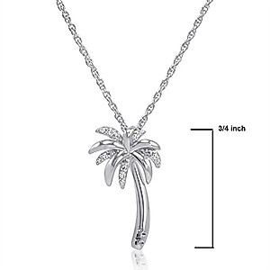 Amanda Rose Collection Sterling Silver Diamond Palm Tree Pendant Necklace for Women on an 18 inch Sterling Silver Chain