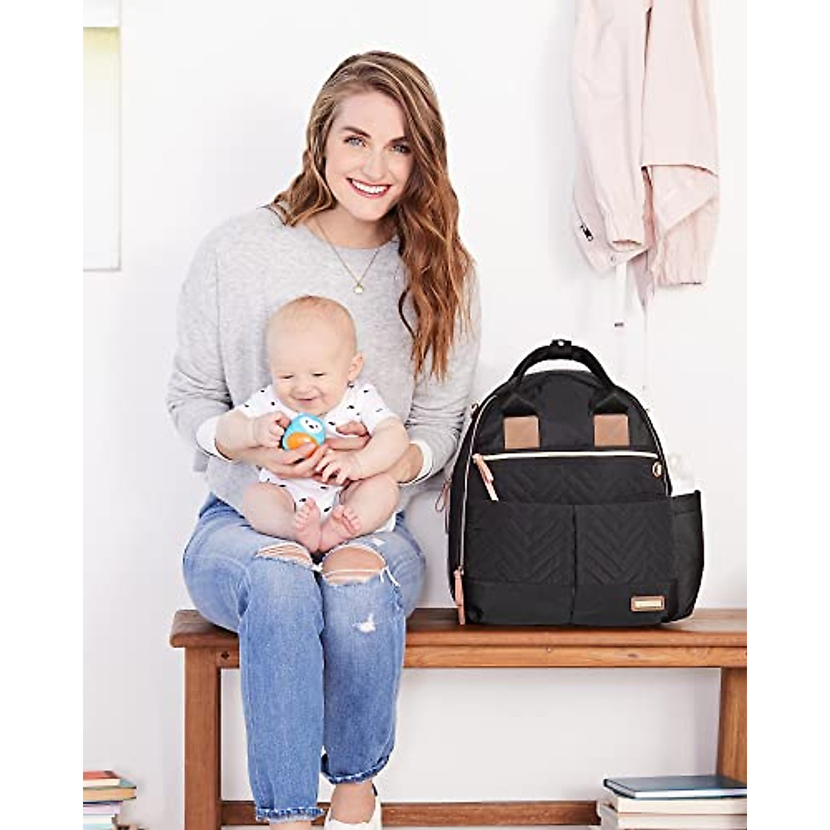 Skip Hop Diaper Bag Backpack: Suite 6-in-1 Diaper Backpack Set, Multi-Function Baby Travel Bag with Changing Pad, Stroller Straps, Bottle Bag and Pacifier Pocket, Black