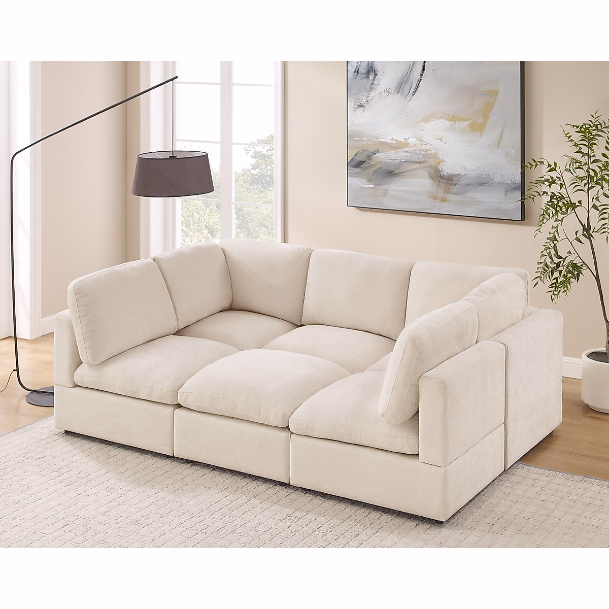VANOMi Modular Sectional Sofa, Convertible Sleeper Sofa Modular Sectional Sofa Bed with Ottoman, 6-seat Sectional Sofas for Lving Room