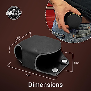 Dip Can Holder (Black) - Full Grain Leather Belt Pouch - w/Solid Brass Rivets - Convenient Slip-On Tobacco Dip Can Holster - Durable & Comfortable Snuff Can Holder - Stylish Belt Accessories for Men