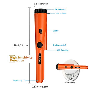 Pinpoint Handheld Metal Detector pinpointer - Metal detectors for Adults and Kids Include a 9V Battery and a Belt Holster Orange