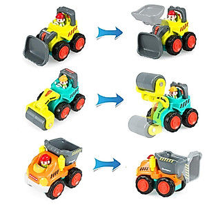 Push & Play Vehicles for Toddlers, Kids, Boys 6 Pack Friction Powered Action City Construction Engineering Playset with Mini Bulldozer, Excavator, Dumper, Cement Mixer, Forklift and Road Paver