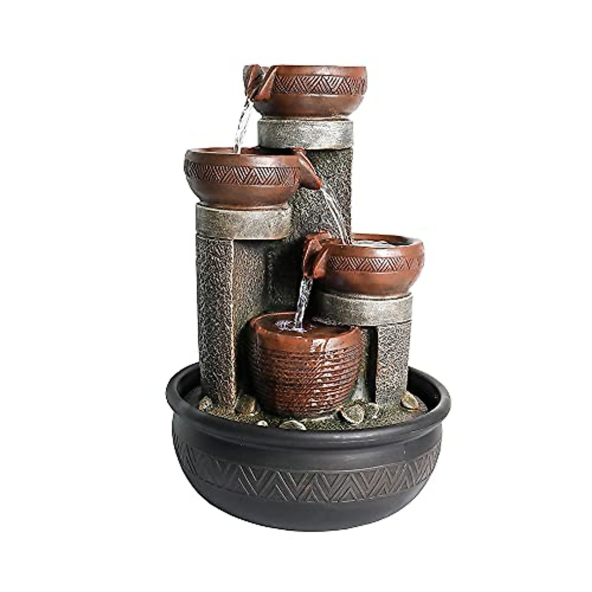 Agoodping 15.7''H Relaxation Desktop Waterfall Fountain Decor Portable Tabletop Waterfall Fountains ,Indoor Waterfall Feature with LED Light for Home Office Bedroom (Brown, 15.7inch)