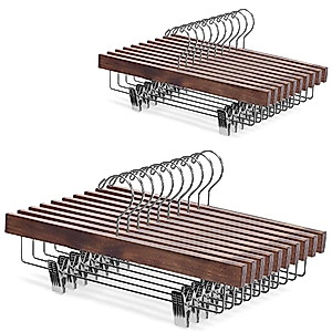 Nature-Smile Solid Lotus Wood Deluxe Wooden Pants Hangers Bottom Hanger Jeans Hanger Skirt Hanger with 2-Adjustable Clips Anti Rust Hook 20 Pack (Retro)