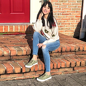 JENN ARDOR Women's Stylish Slip On Sneakers No Laces Elastic Low Top Canvas Sneakers Trendy Flats Comfortable Casual Walking Shoes