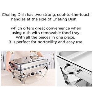 Kweetle Pack of 4 Chafing Dish 8 Quart Stainless Steel Foldable Rectangular Chafer Full Size Food Pan Fuel Holder and Lid Food Warmers for Pary Banquet Buffets