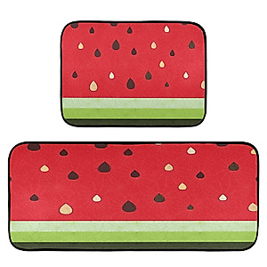 ALAZA Watermelon Red Fruit 2 Piece Kitchen Rug Floor Mat Set Runner Rugs Non-Slip for Kitchen Laundry Office 20" x 28" + 20" x 48"