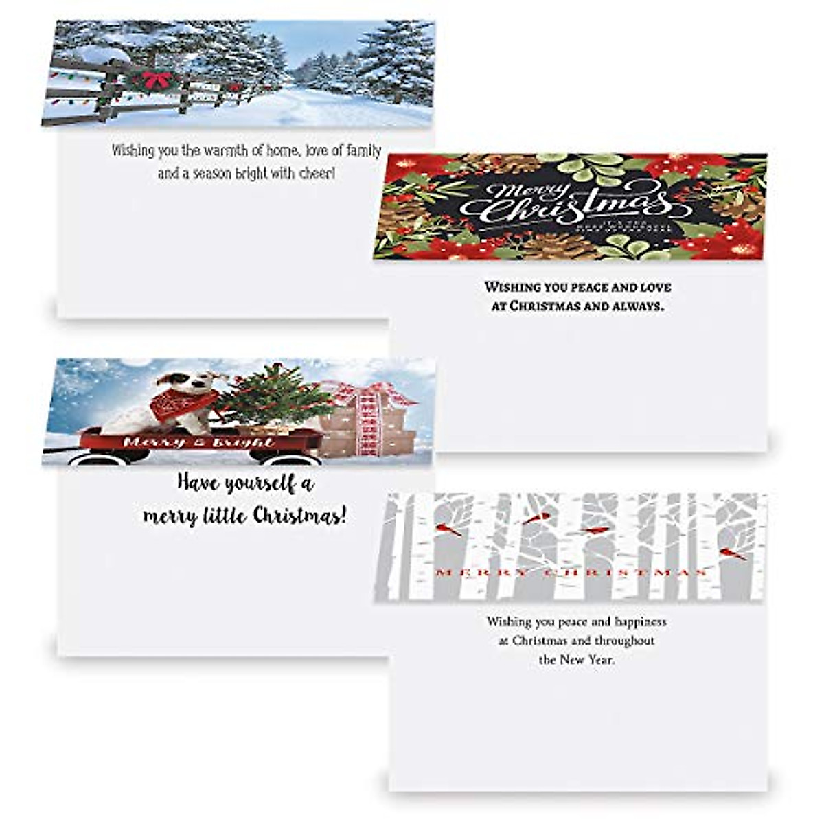 Classic Christmas Card Assortments - Holiday Greeting Cards, Set of 32, Large 5" x 7", Sentiments Inside, Envelopes Included