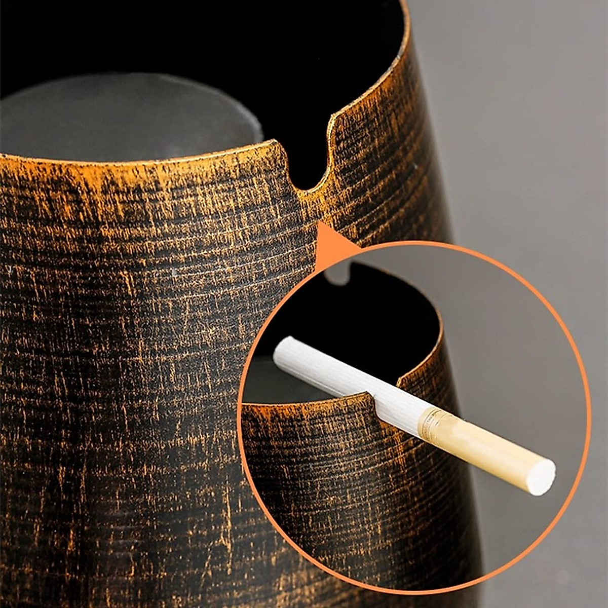 JIMS Outdoor Cigarette Ashtray with Lid, Indoor Stainless Steel Smokeless Ash Tray Windproof Smell Proof Odorless Home Ashtrays for Office Tabletop Garden Balcony Patio ( Retro,Medium), AB-01