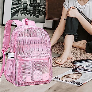 LEDAOU Mesh Backpack for Kids Girls Semi-Transparent Mesh School Backpack Bookbag Lightweight Casual Daypacks for Beach Gym(Pink)