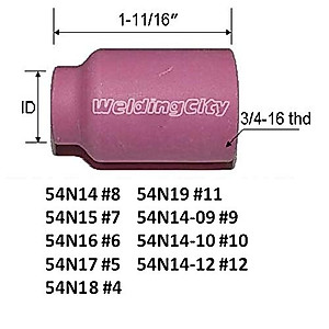 WeldingCity 10-pk Gas Lens Ceramic Cup Alumina 54N15 (#7, 7/16") for TIG Welding Torch 17, 18 and 26 Series from Weldcraft Lincoln Miller ESAB CK