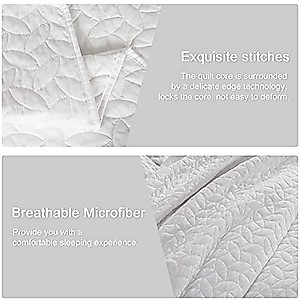 Hygge Hush Summer Quilt Set, King Size Pure White Leaves Pattern 3 Pieces Quilt Set, Oversized Modern Style Bedspread Set for All Season (1 Quilt & 2 Pillow Shams)
