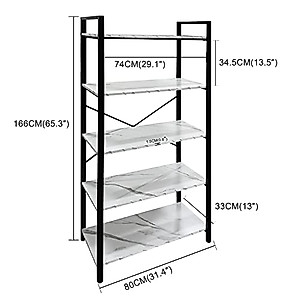 AT-VALY Modern Bookshelf,5-Tier Bookcase MDF Shelving Unit and Metal Frame,Etagere Bookcase for Home Office,Living Room (Black)