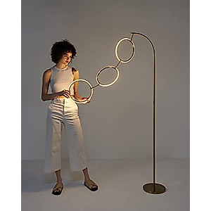 Brightech Nova Modern Floor Lamp - Contemporary Arc Tall Lamp with 3-Circle Ring-Style Pendant - Over The Couch Standing Lamp on Arching Pole - Eclectic Tall Lamp Matches Living Room Décor - Gold