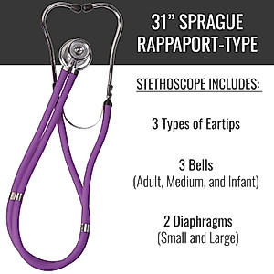 MABIS MatchMates Aneroid Sphygmomanometer and 31" Sprague Rappaport Stethoscope Combination Manual Blood Pressure Kit with Calibrated Nylon Cuff and Oversized Carrying Case, Adult Purple