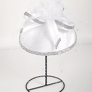 Fascinators Hat for Ladies Church Derby Dress Wedding Hats Veil Feather Cocktail Headband (White)