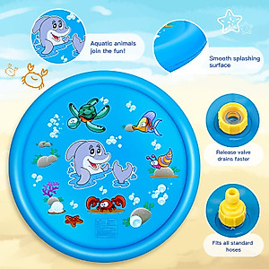 KingsDragon Splash Pad for Kids, 68" Sprinkler Outdoor Summer Swimming Wading Water Toys for Dogs Toddlers Kiddie Baby, Sprinkle & Splash Inflatable Pool Play Mat Gifts for 3-12 Year Old Boys Girls