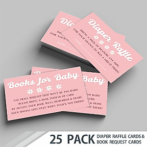 JCVUK Set of 25 Baby Shower Invitations with Envelopes, Diaper Raffle Tickets and Baby Shower Book Request Cards, Boho Hippy Floral Daisy Theme Gender Reveal Party For Boys or Girls(YQKTZ-A07)