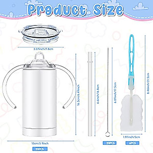 Geetery 20 Pack Sublimation Blanks Sippy Cups Bulk 12 oz White Sublimation Straight Sippy Tumblers with Handle and Lid kids Insulated Stainless Steel Water Bottle Straw Cups for Kids