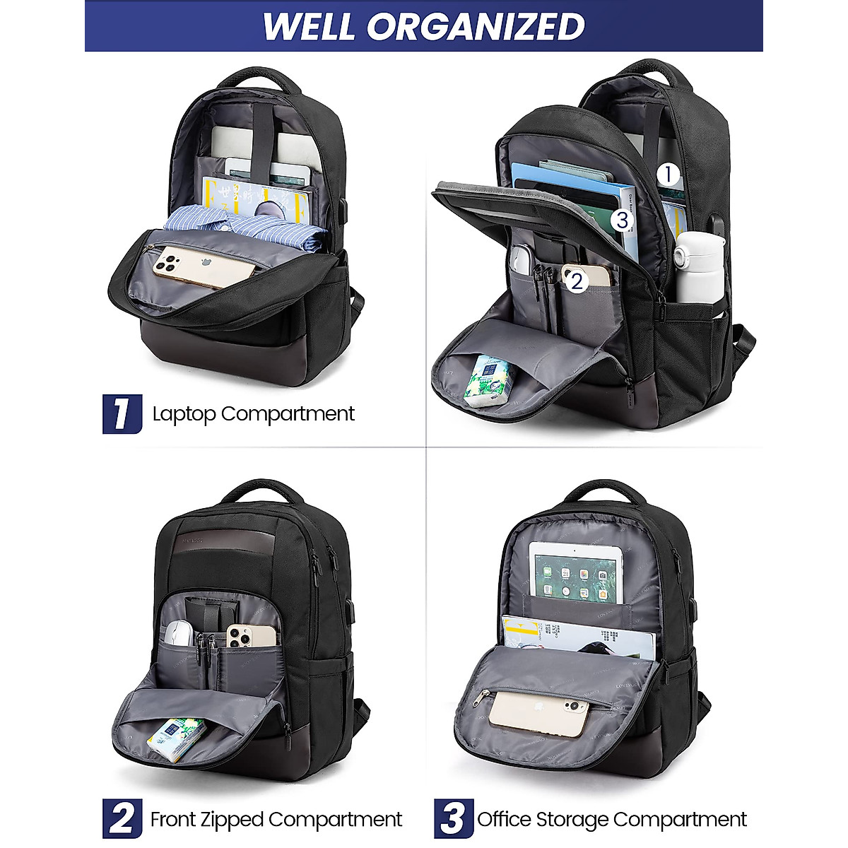 LOVEVOOK Laptop Backpack, 15.6 Inch Durable Water Resistant Anti-theft Business Travel Backpack with USB Port, Mens Professional Multi-function Smart Computer Backpack for Work Commuter College