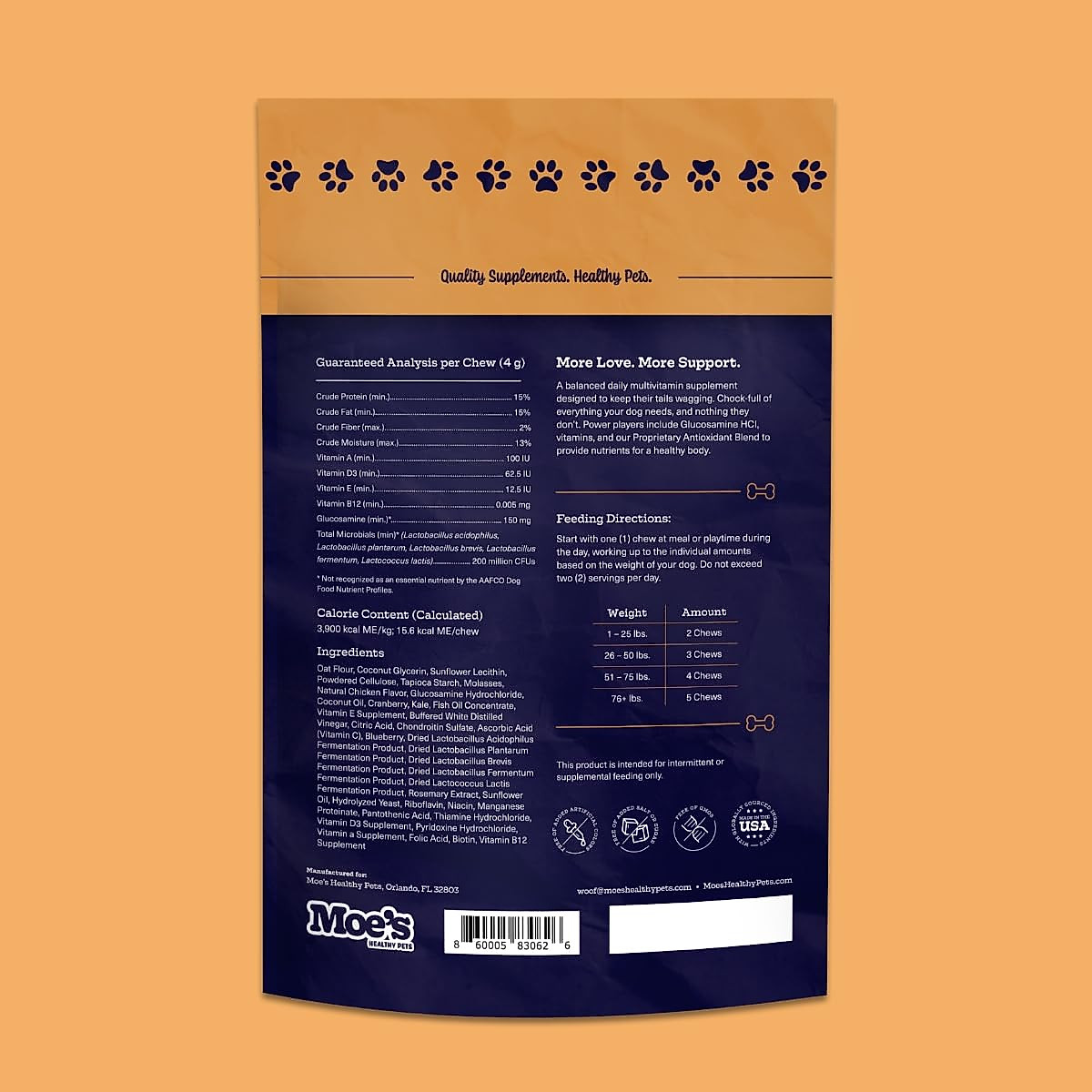 Moe’s 5-in-1 Essential Dog Multivitamin -Supports Dog's Heart, Immunity, Skin, Coat, & Overall Health- Vitamins A, B12, C, D, E, Antioxidants, Omega 3- for All Ages & Breeds- 90 Chicken Flavored Chews